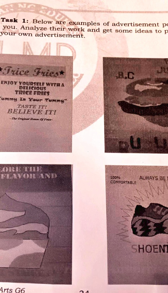 learning task1below are examples of advertisment posters made by pupils ...