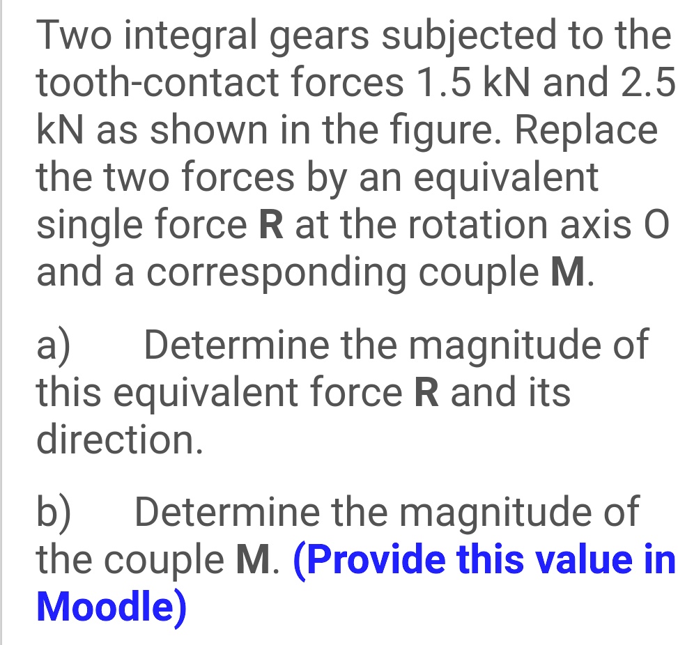 Two integral gears subjected to the tooth-contact forces 1.5 kN and 2.5 ...