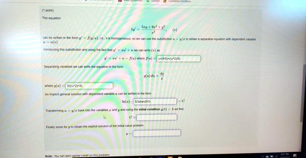 SOLVED: anoiuie Dashboa poini) The equalion ScV + 9r?+ 5v = can be ...