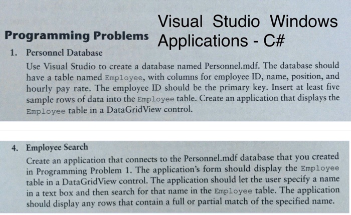 SOLVED: Visual Studio Windows Programming Problems Applications - C# 1 ... SOLVED: Visual Studio Windows Programming Problems Applications - C# 1 ...