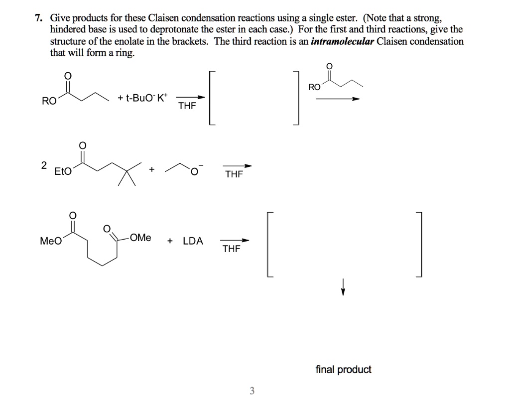 SOLVED: Give products for these Claisen condensation reactions using a ...