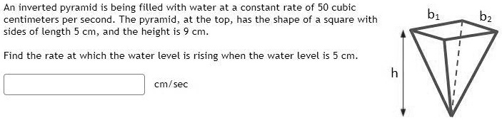 SOLVED: An inverted pyramid is being filled with water at constant rate ...