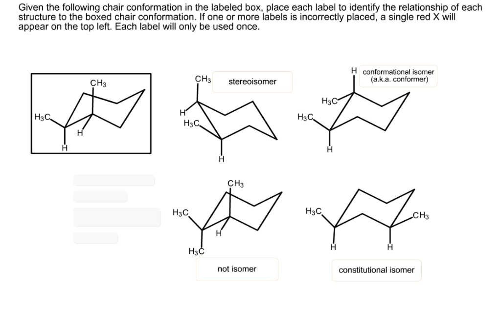Given the following chair conformation in the labeled box, place each ...