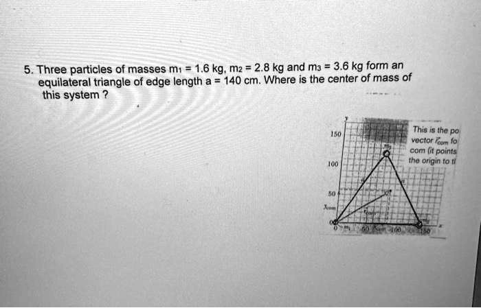 SOLVED: 5 . Three particles of masses mi = 1.6 kg mz = 2.8 kg and ma = 3.6 kg form an ...