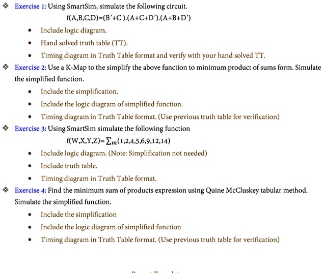 Exercise 1: Using SmartSim, simulate the following circuit. f(A,B,C,D ...