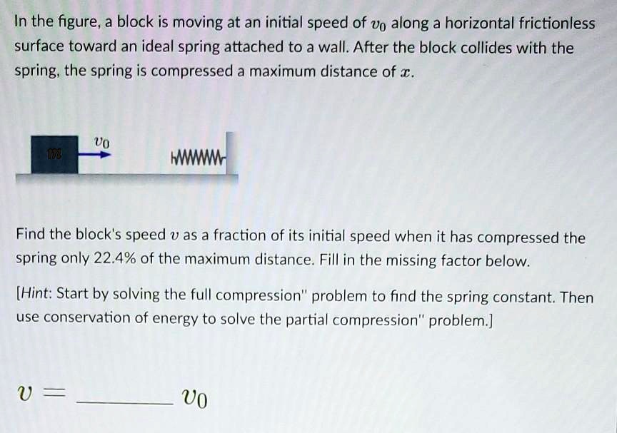 SOLVED: In the figure, a block is moving at an initial speed of vo along a horizontal ...