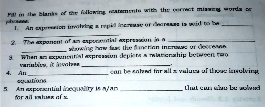 Fill in the blanks of the following statements with the correct missing ...