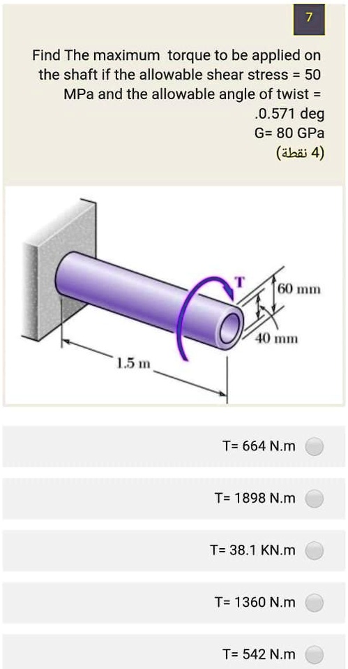 SOLVED: Find the maximum torque to be applied on the shaft if the ...
