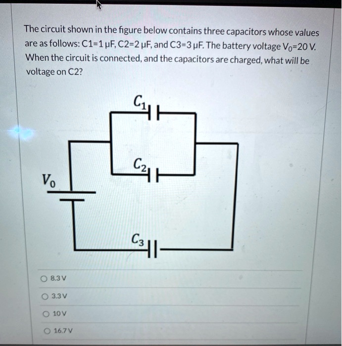 SOLVED: The circuit shown in the figure below contains three capacitors whose values are as ...