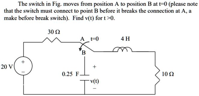 The switch in Fig. moves from position A to position B at...