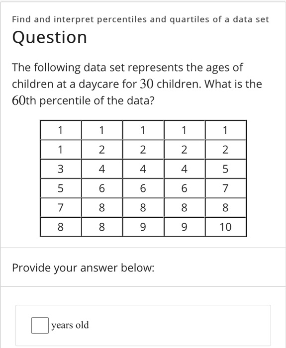 SOLVED: Find and interpret percentiles and quartiles of a data set Question The following data ...