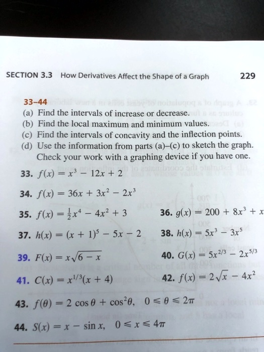 section 33 how derivatives affect the shape of a graph 229 33 44 find ...