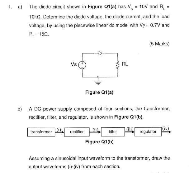 1a the diode circuit shown in figure q1a has vs10v and r 10kdetermine ...