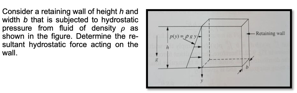 SOLVED: Consider a retaining wall of height h and width b that is subjected to hydrostatic ...