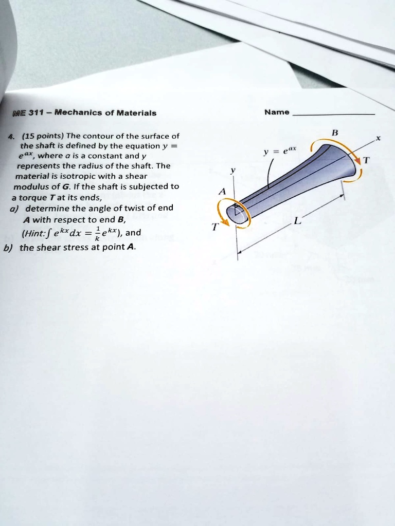 SOLVED: ME311 - Mechanics of Materials Name B 15 points The contour of ...