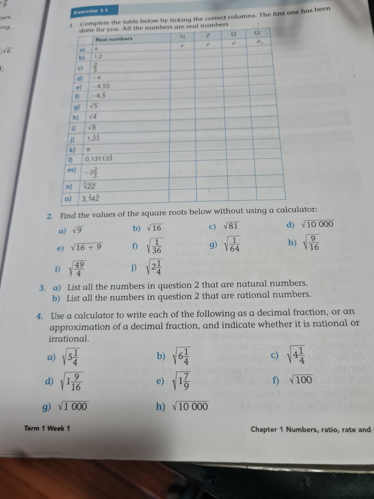 Exercise 1.1 1. Complete the table below by ticking the correct columns ...