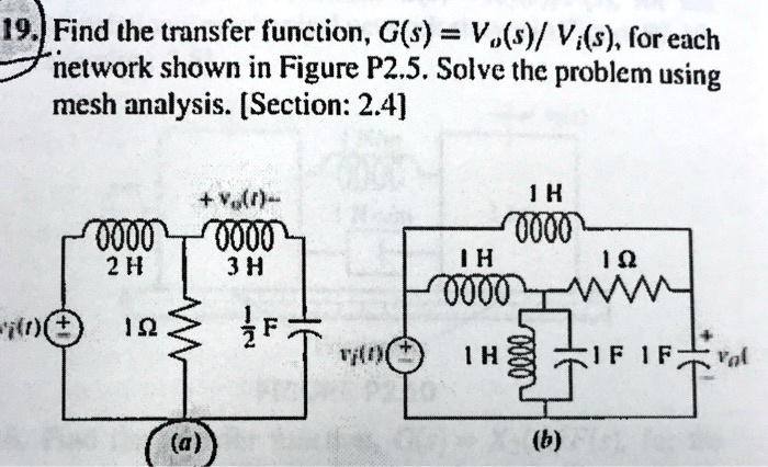 19.) Find the transfer function, G(s) = Vo(s)/ Vi(s), for each network shown in Figure P2.5 ...