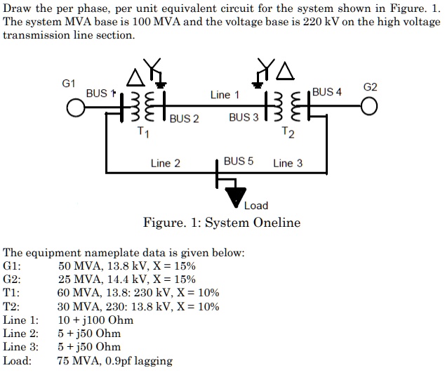 SOLVED: Draw the per phase, per unit equivalent circuit for the system ... SOLVED: Draw the per phase, per unit equivalent circuit for the system ...