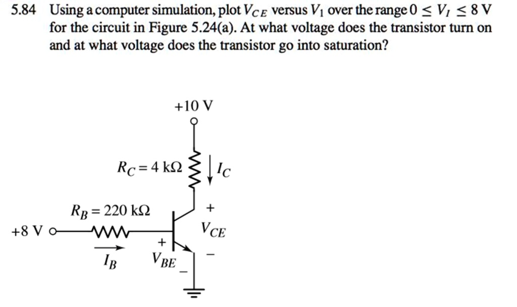 SOLVED: Using a computer simulation, plot Vce versus Vi over the range 0 V