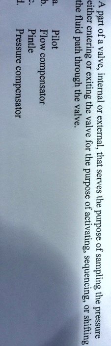 SOLVED: Pressure compensator Pintle Flow compensator Pilot the fluid ...