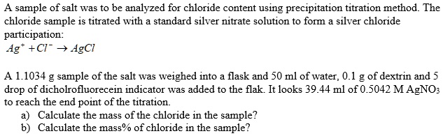 A sample of salt was to be analyzed for chloride content using ...