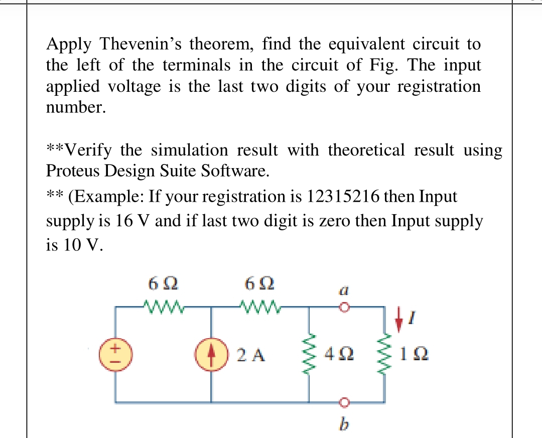 SOLVED: Apply Thevenin's theorem, find the equivalent circuit to the left of the terminals in ...