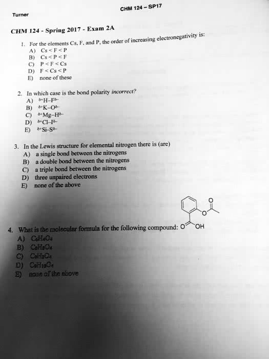 Turner CHM 124 – SP17 CHM 124 – Spring 2017 – Exam 2A 1. For the ...