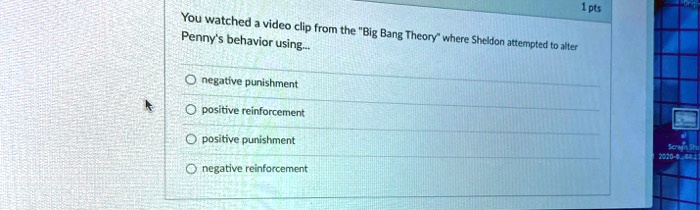 You watched a video clip from the "Big Bang Theory" where Sheldon ...