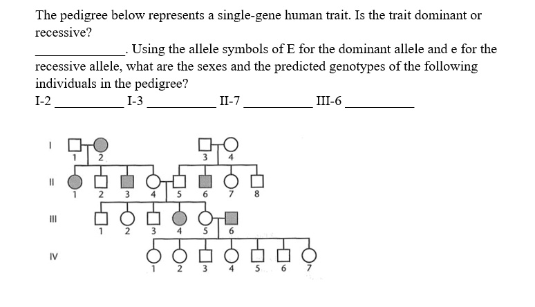 SOLVED: The pedigree below represents single-gene human trait Is the ...