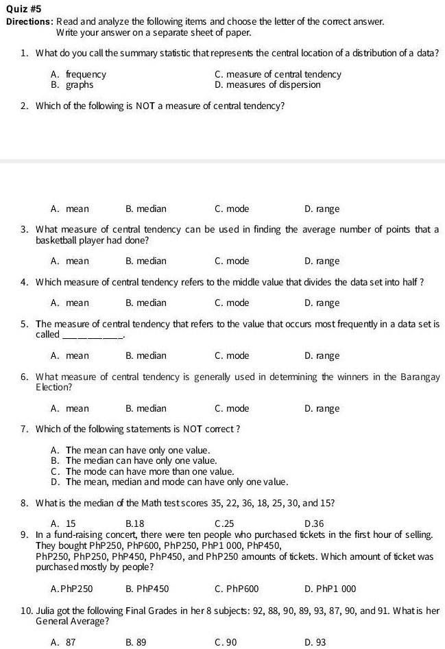 SOLVED: "Read and analyze the following items and choose the letter of the correct answer. Write ...