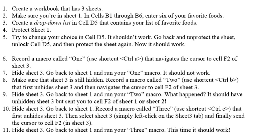 SOLVED: Texts: 1. Create a workbook that has 3 sheets. 2. Make sure you ...