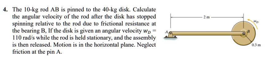 4. The 10-kg rod AB is pinned to the 40-kg disk. Calculate the angular ...