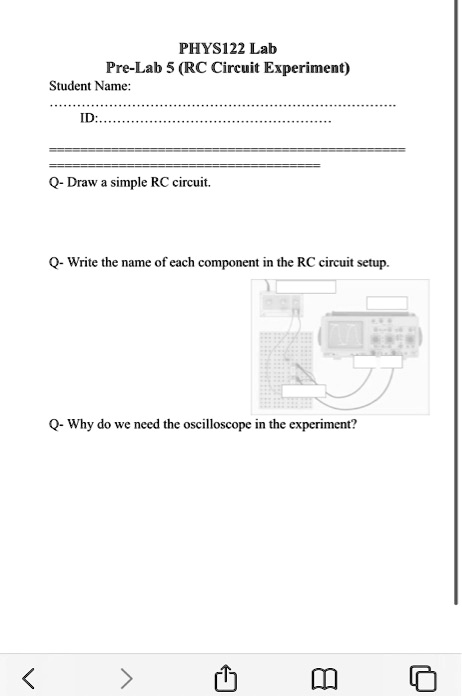 phys122 lab pre lab 5 rc circuit experiment student name q draw simple rc circuit write the name ...