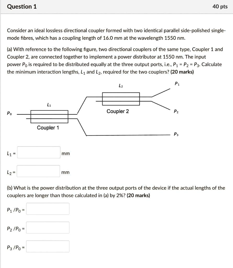 Solved Question1 40 Pts Consider An Ideal Lossless Directional Coupler Formed With Two