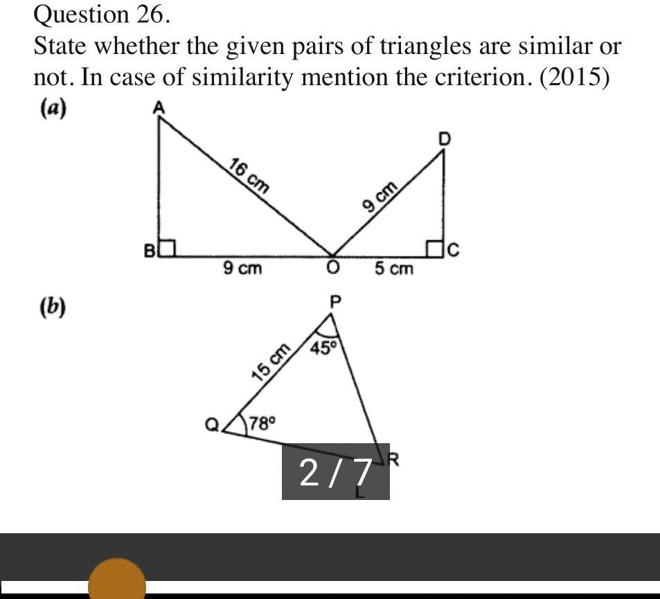 SOLVED: 'state whether the given pairs of triangles are similar or not. In case of similarity ...