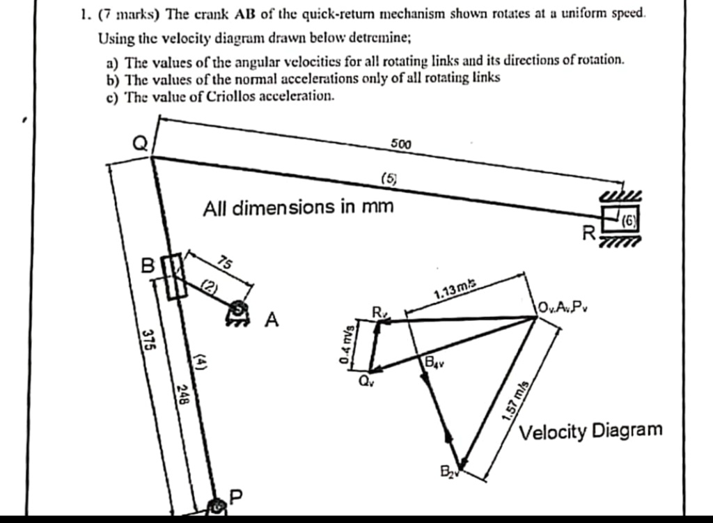 1. (7 marks) The crank AB of the quick-return mechanism shown rotates ...