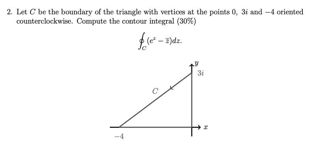 2. Let C be the boundary of the triangle with vertices at the points 0, 3i and -4 oriented ...