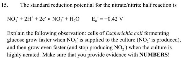 15 the standard reduction potential for the nitratenitrite half ...