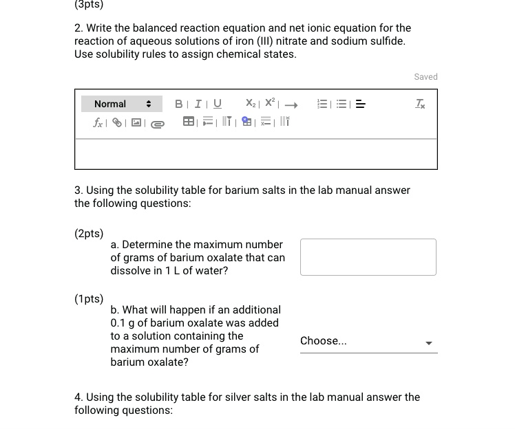 SOLVED: (3pts) Write the balanced reaction equation and net ionic equation for the reaction of ...