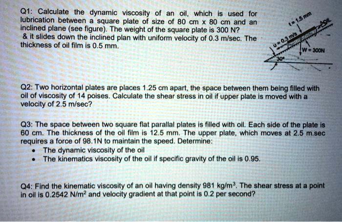 q1 calculate the dynamic viscosity of an oil which is used for lubrication between a square ...