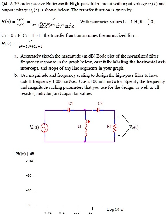 q4 a 3ra order passive butterworth high pass filter circuit with input voltage vt and output ...