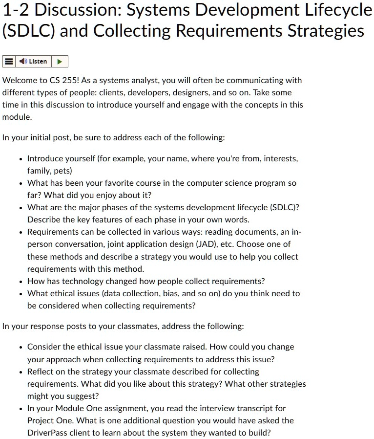 texts 1 2 discussion systems development lifecycle sdlc and collecting ...
