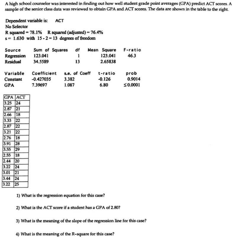 a high school counselor was interested in finding out how well student ...