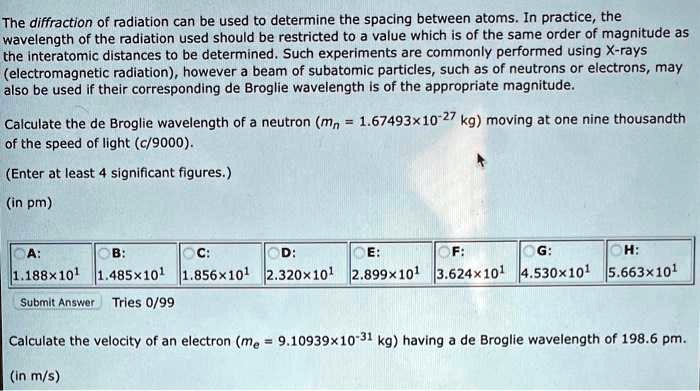 SOLVED: The diffraction of radiation can be used to determine the spacing between atoms practice ...