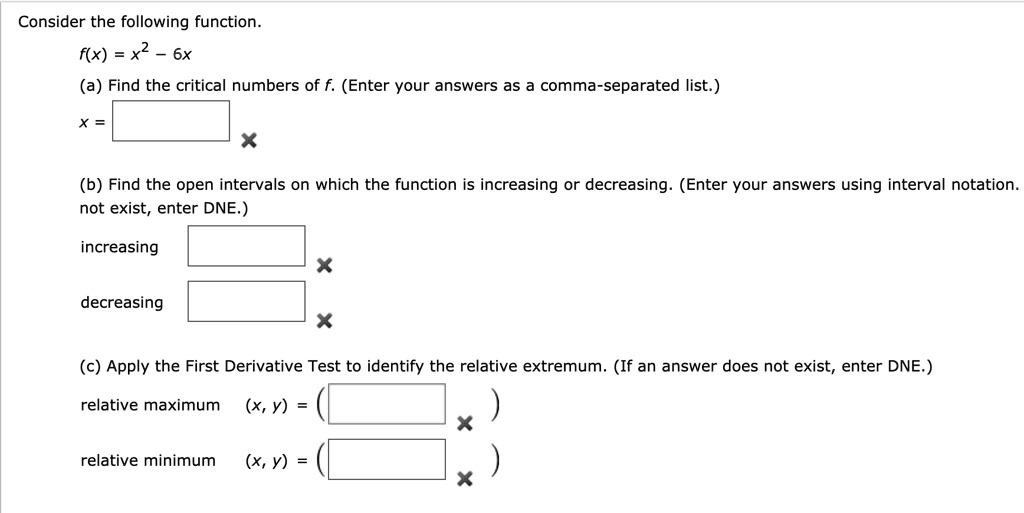 Solved Consider The Following Function F X X2 6x A Find The