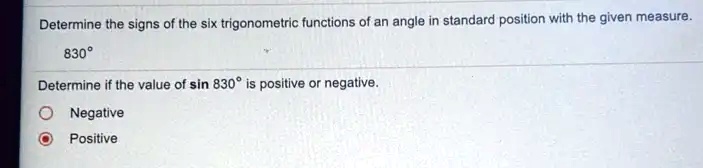 Determine the signs of the six trigonometric functions of an angle in ...