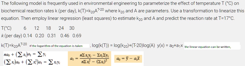 SOLVED: The following model is frequently used in environmental engineering to parameterize the ...