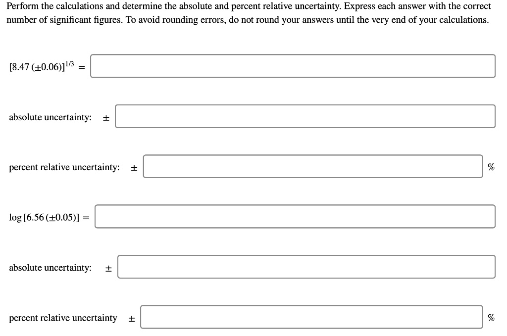 Perform the calculations and determine the absolute and percent ...