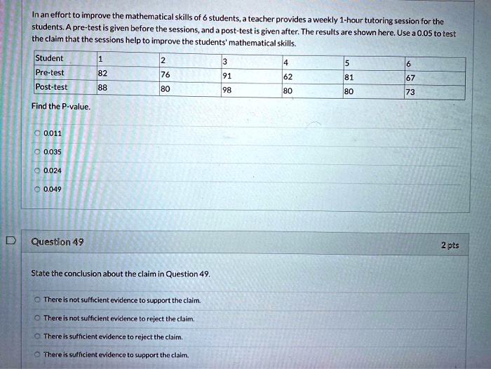 SOLVED: Inaneffort to improve the mathematical skills of = students ...