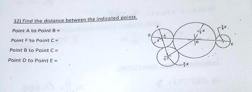32) Find the distance between the indicated points. Point A to Point B = Point F to Point C ...